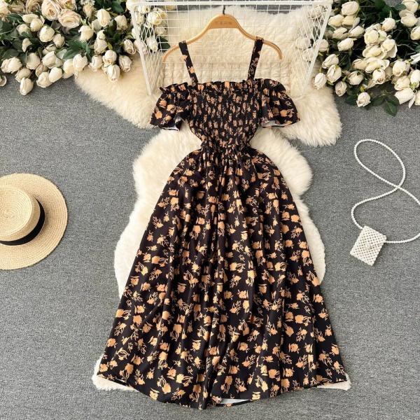 Romantic Floral Print Bandage Straps Dress Summer Vacation Fashion ...