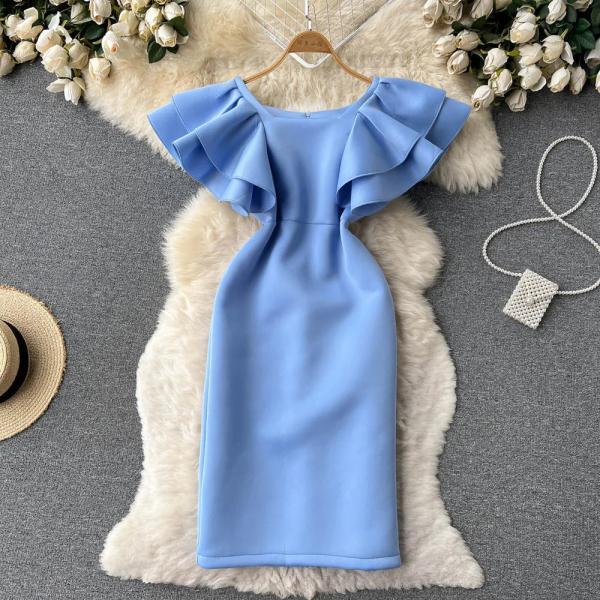 Elegant Blue Ruffle Sleeve Cocktail Party Dress on Luulla
