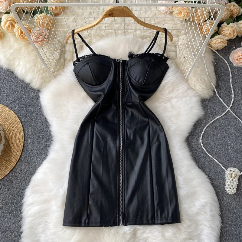 Zippers Women Bodycon Dress Pu Leather Vestido High Waist Sleeveless ...