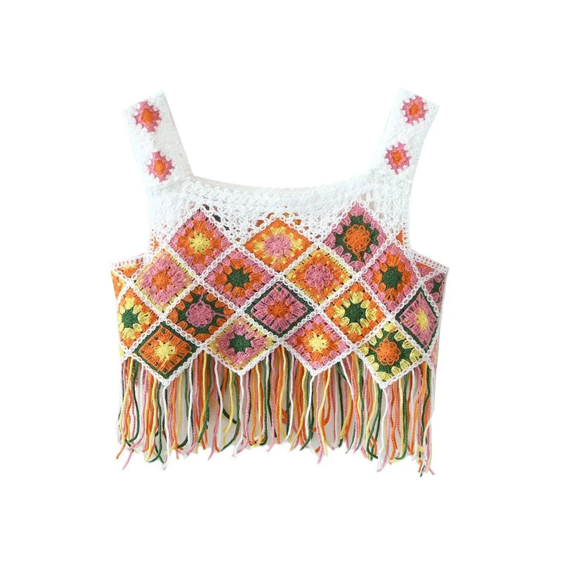 Bohemian Handmade Crochet Top With Fringe Detailing on Luulla