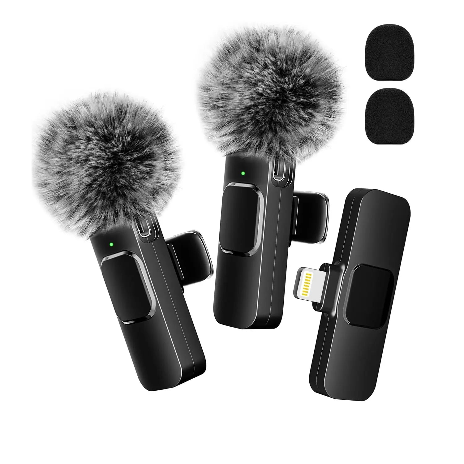 Professional Dual Wireless Lavalier Microphones With Fluffy Windshields ...