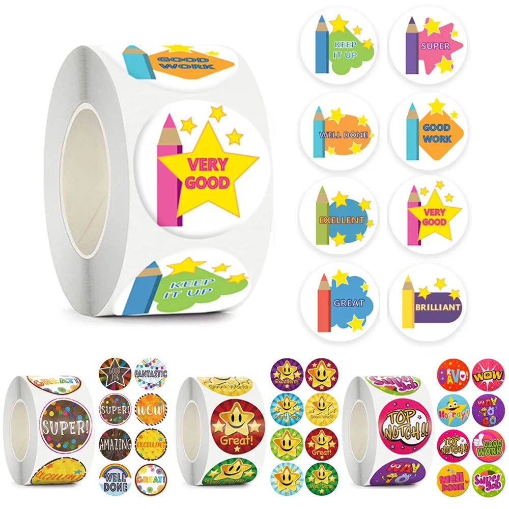 100-500pcs Cute Round Reward Stickers Word Motivational Stickers For ...