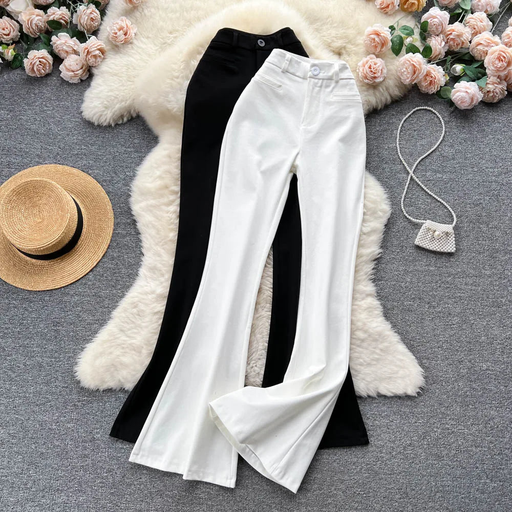 Womens High-waist Split Black And White Flared Pants on Luulla