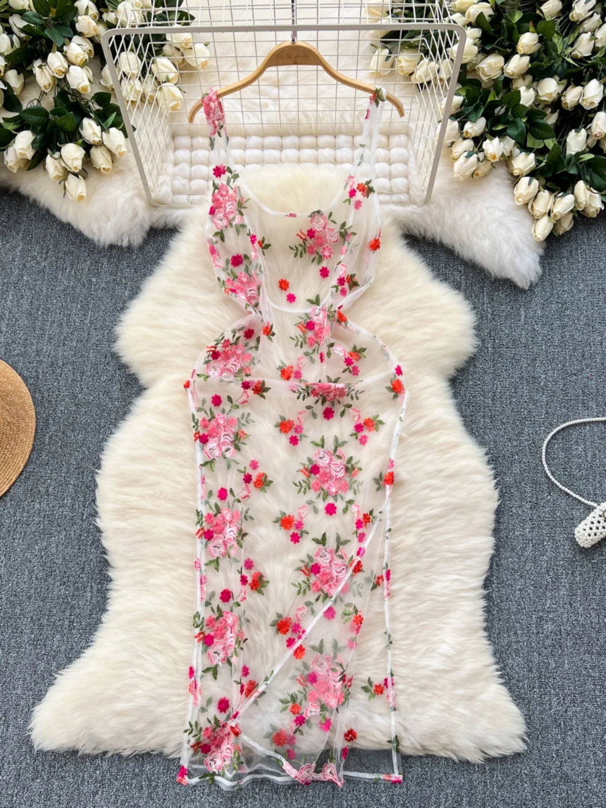 Womens Floral Embroidered Sheer Mesh Summer Dress on Luulla