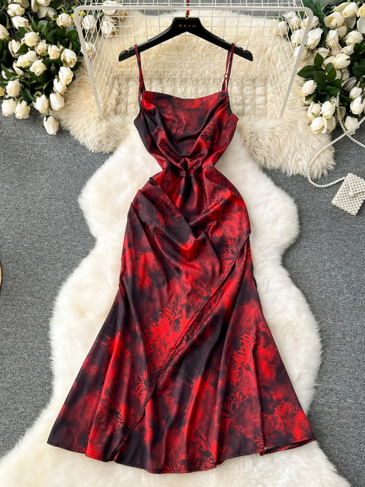 Elegant Red Satin Cowl Neck Cocktail Dress on Luulla