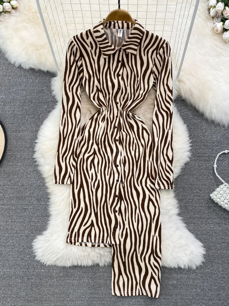 Womens Long Sleeve Zebra Print Shirt Dress on Luulla