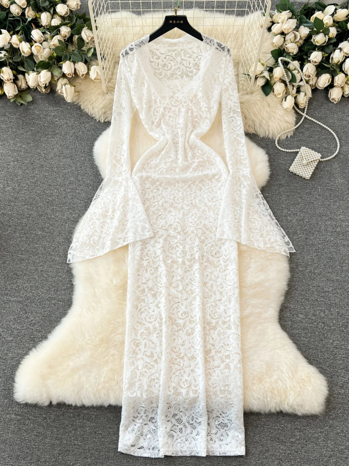 Elegant Long Sleeve Lace Bridal Gown With Train on Luulla