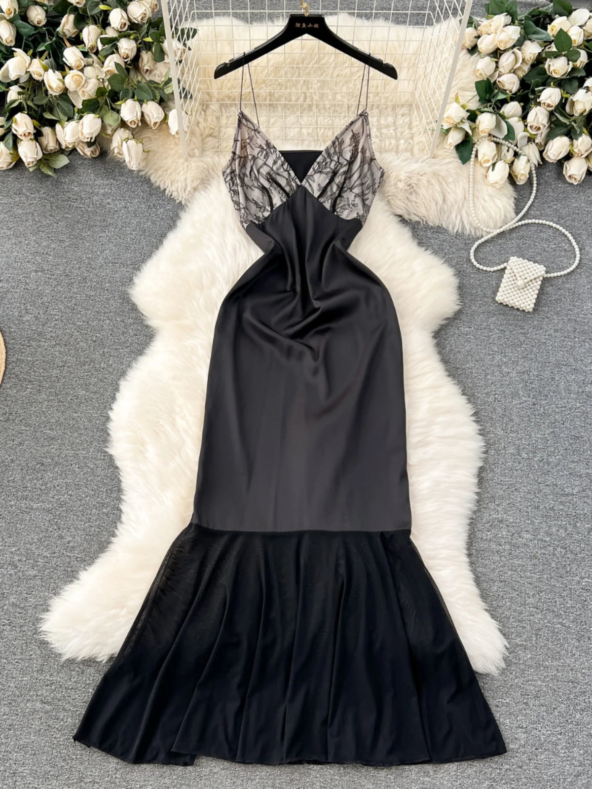 Elegant Halter Neck Satin Cocktail Dress With Lace Detail on Luulla