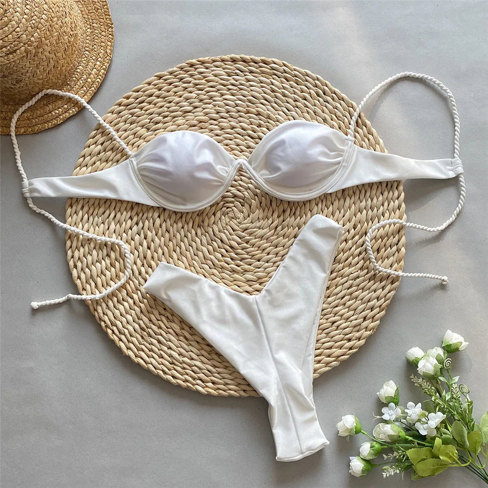 Classic White Bikini Set Womens Swimwear Beachwear on Luulla