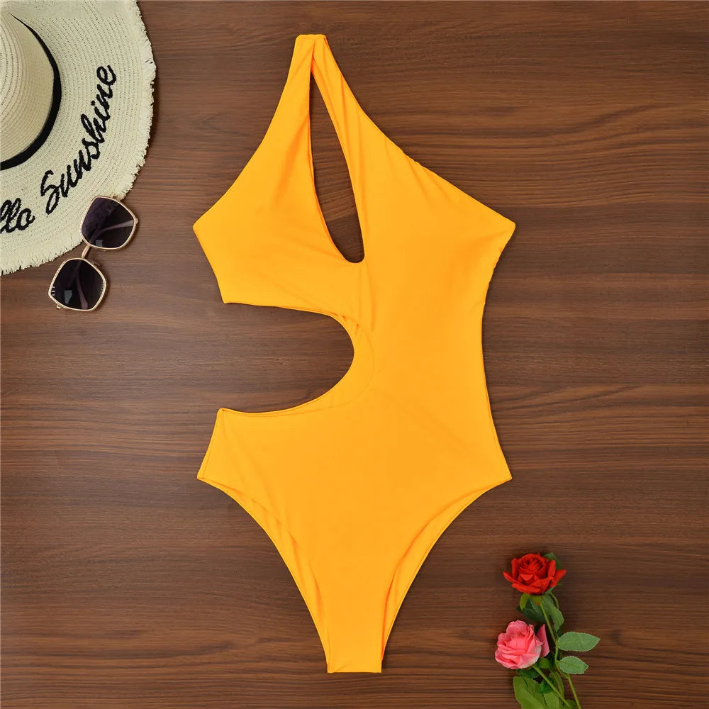 Womens One-shoulder Cutout Monokini Swimsuit In Bright Orange on Luulla