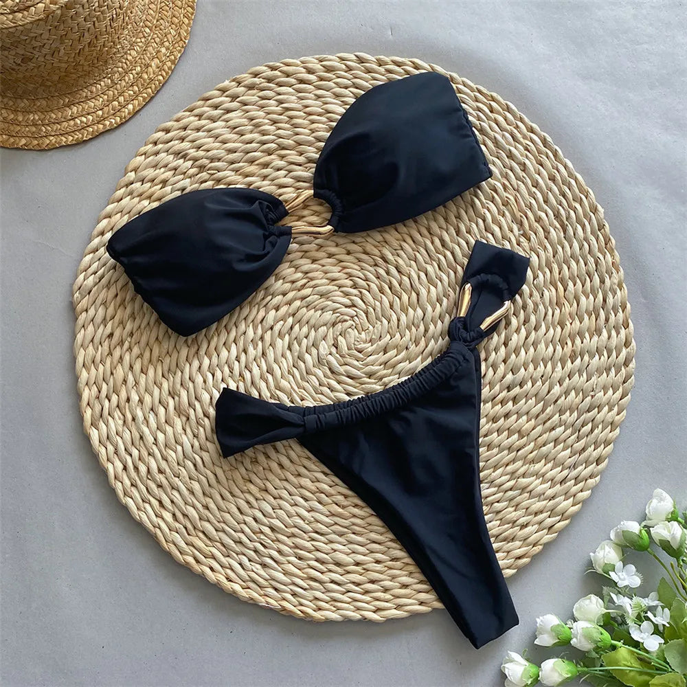 Womens Black Bikini Set With Gold Detailing on Luulla