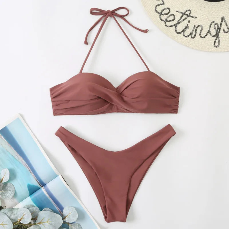Womens Bandeau Top And High-cut Bottoms Bikini Set on Luulla
