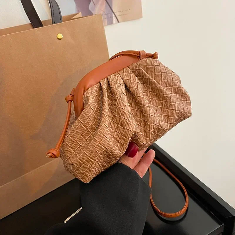 Elegant Quilted Tan Clutch Bag With Leather Strap on Luulla