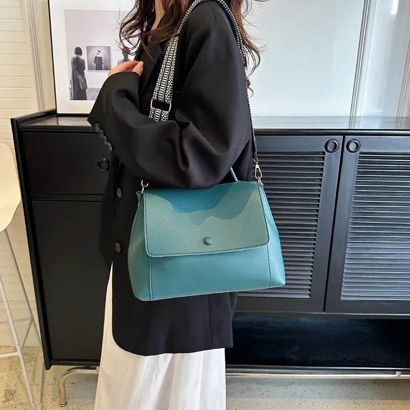 Chic Teal Blue Leather Shoulder Bag For Women on Luulla