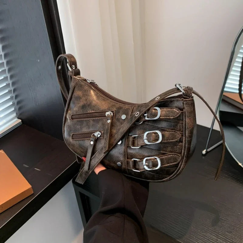 Vintage Leather Saddle Bag With Silver Buckle Accents on Luulla