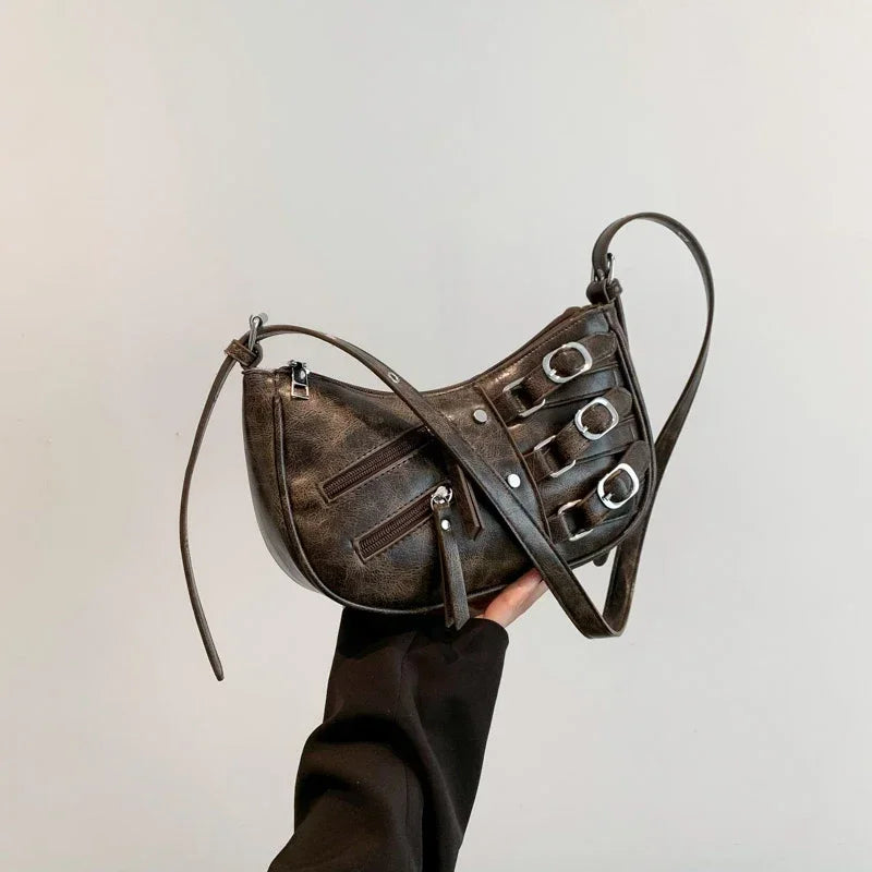 Vintage Leather Saddle Bag With Silver Buckle Accents on Luulla