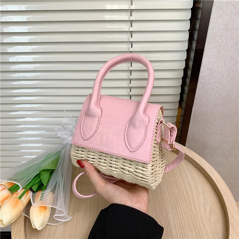 Womens Chic Pink Leather Woven Mini Handbag on Luulla