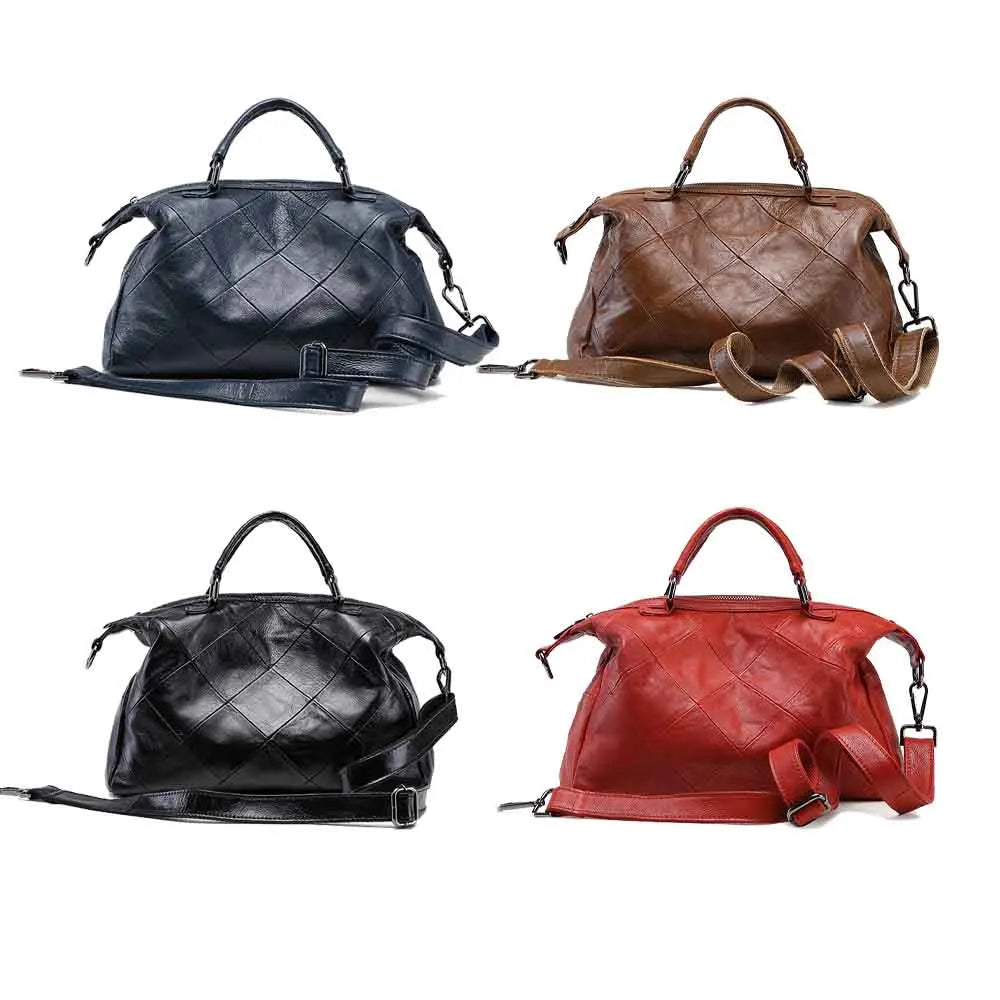 Chic Quilted Leather Satchel With Detachable Strap on Luulla