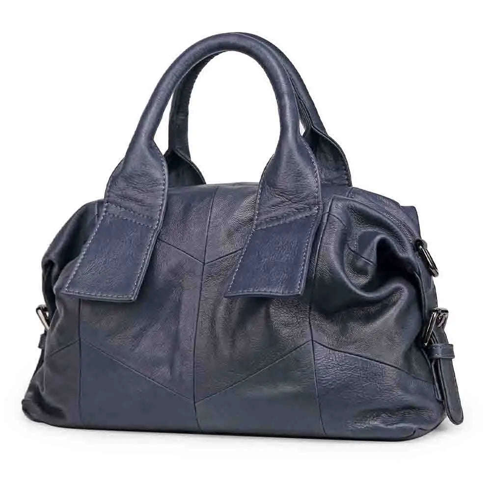 Elegant Navy Blue Leather Satchel Handbag For Women on Luulla