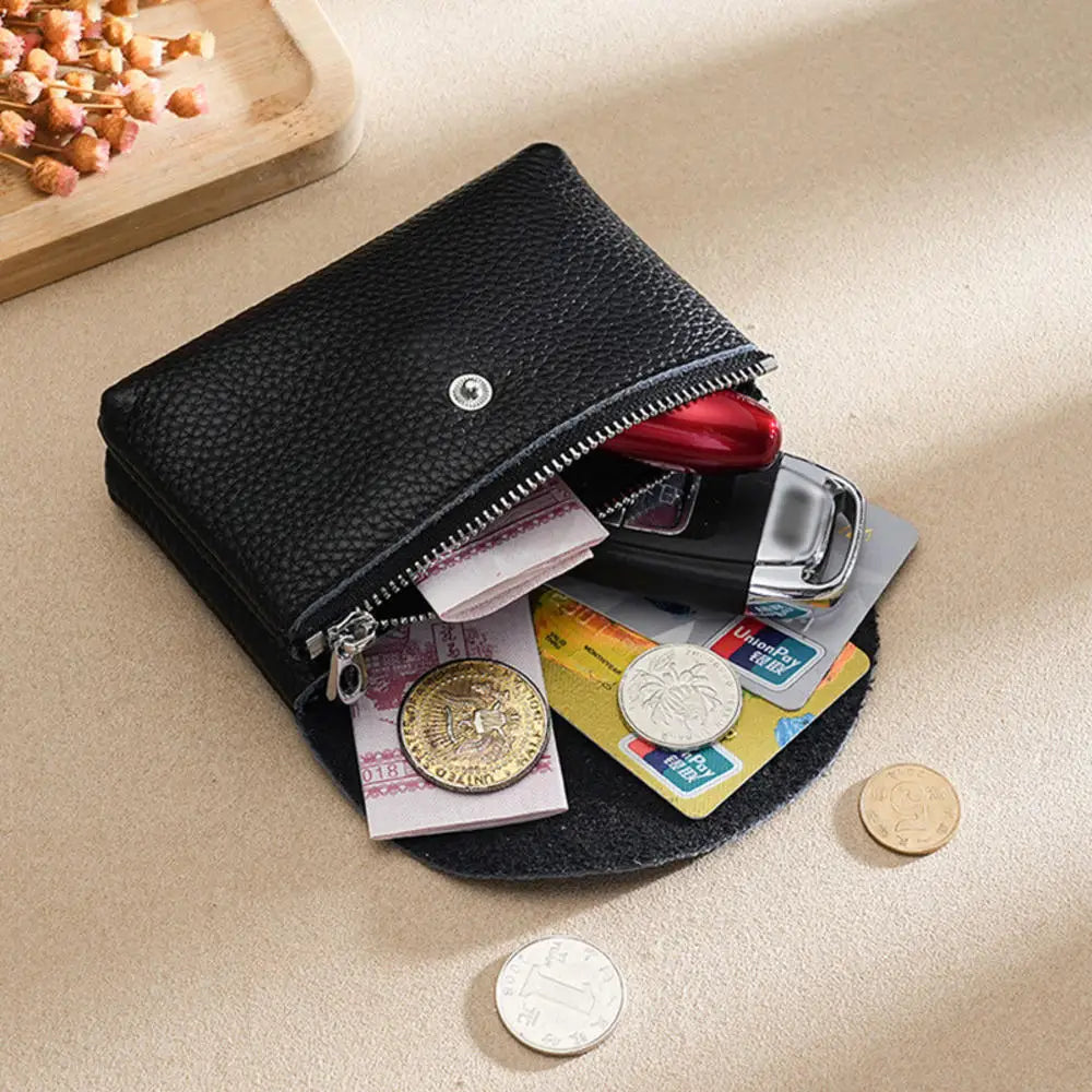 Compact Leather Coin Purse With Secure Zipper Closure on Luulla