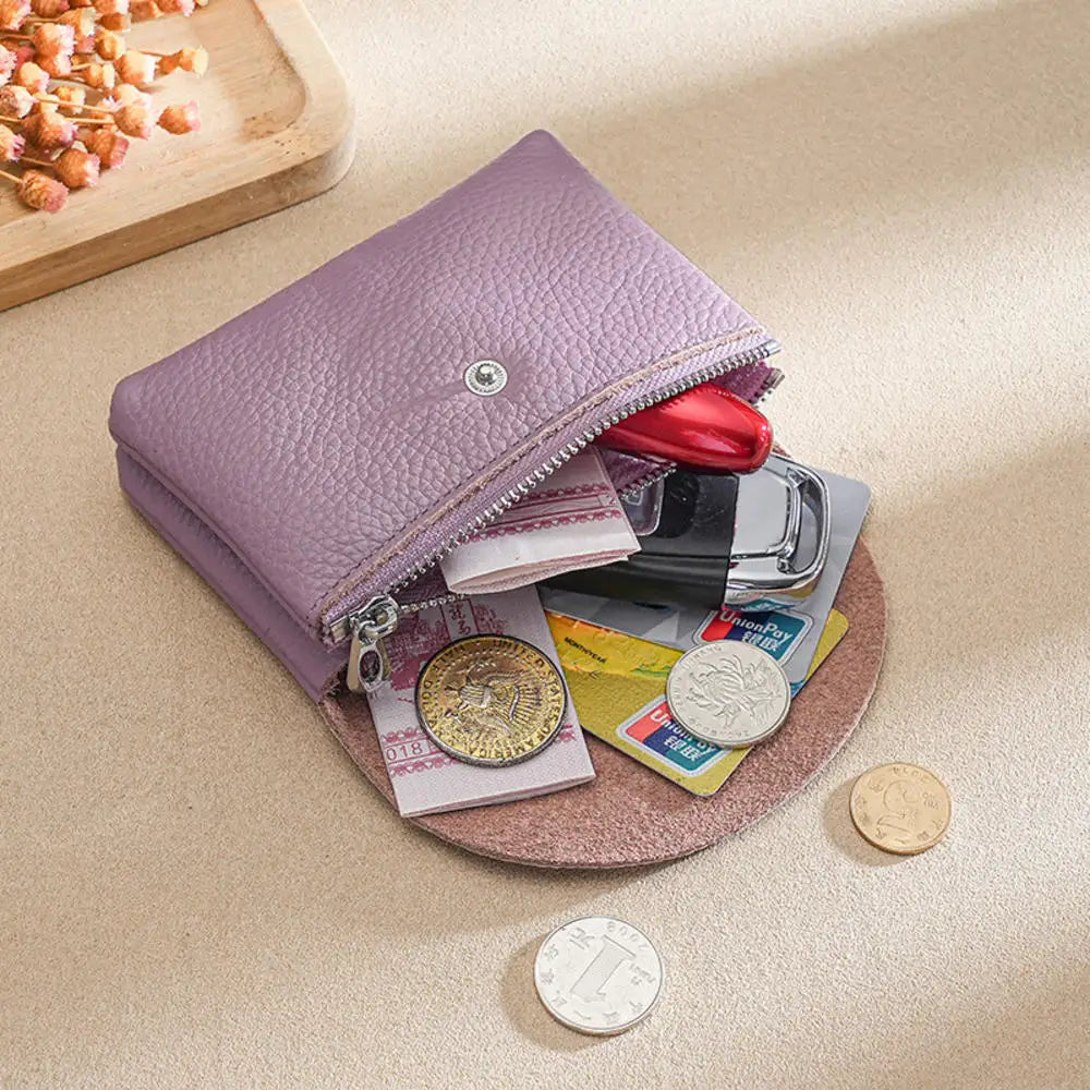 Compact Leather Coin Purse With Secure Zipper Closure on Luulla