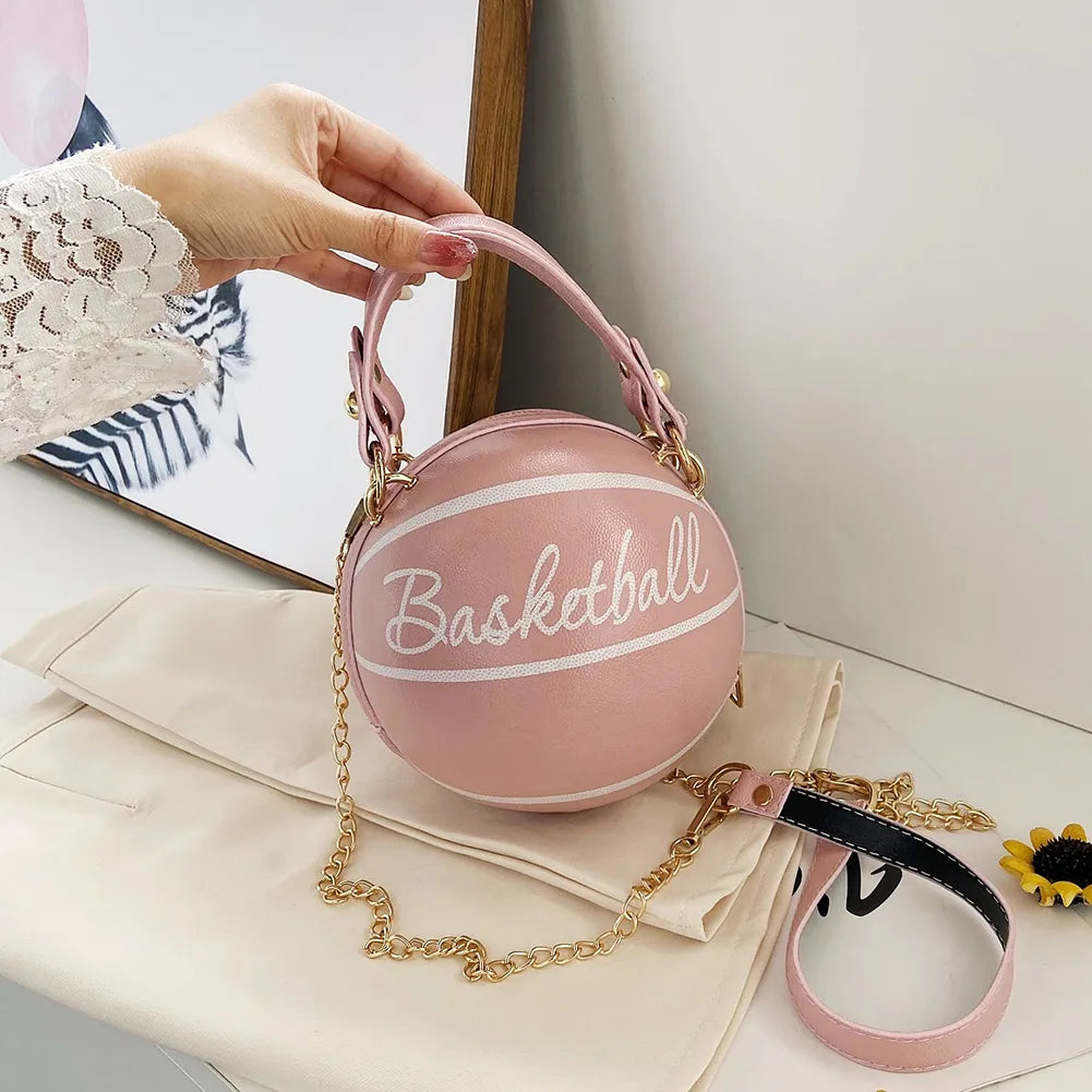 Chic Basketball Shaped Pink Crossbody Bag With Chain on Luulla