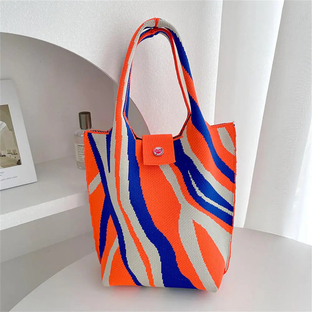 Blue And Green Striped Canvas Tote Bag For Women on Luulla