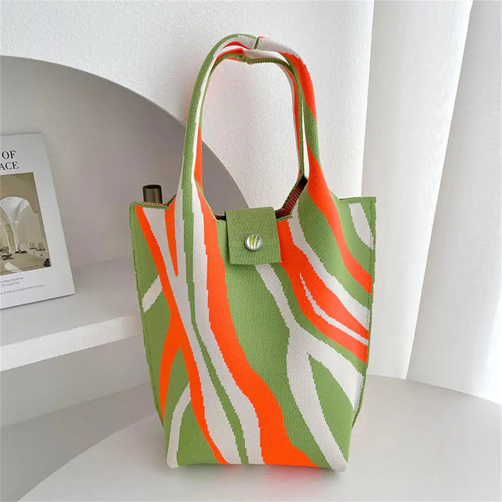 Blue And Green Striped Canvas Tote Bag For Women on Luulla