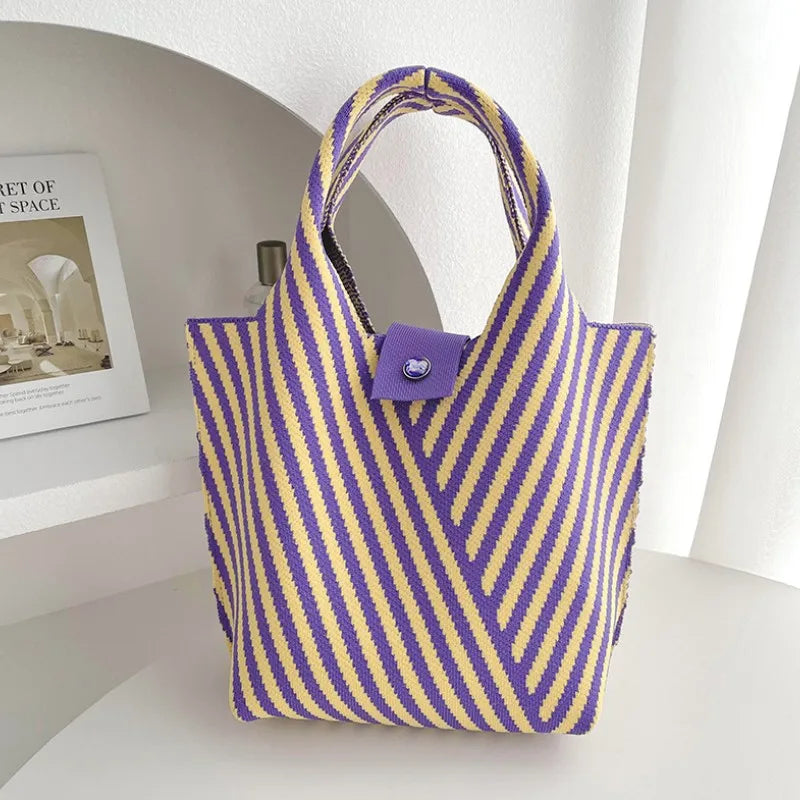 Blue And Green Striped Canvas Tote Bag For Women on Luulla