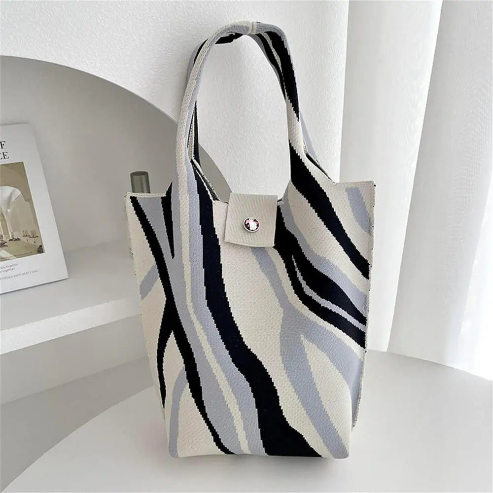 Blue And Green Striped Canvas Tote Bag For Women on Luulla