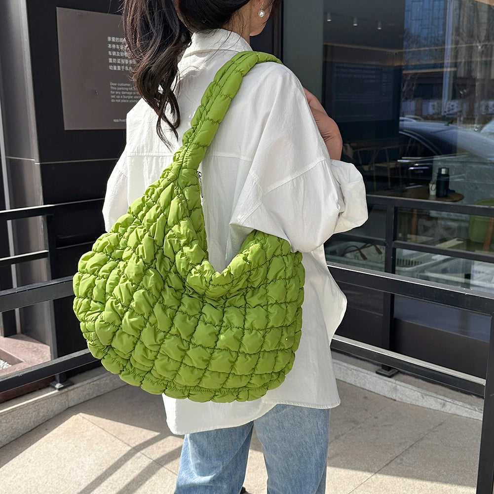 Trendy Puffy Lime Green Quilted Shoulder Bag on Luulla