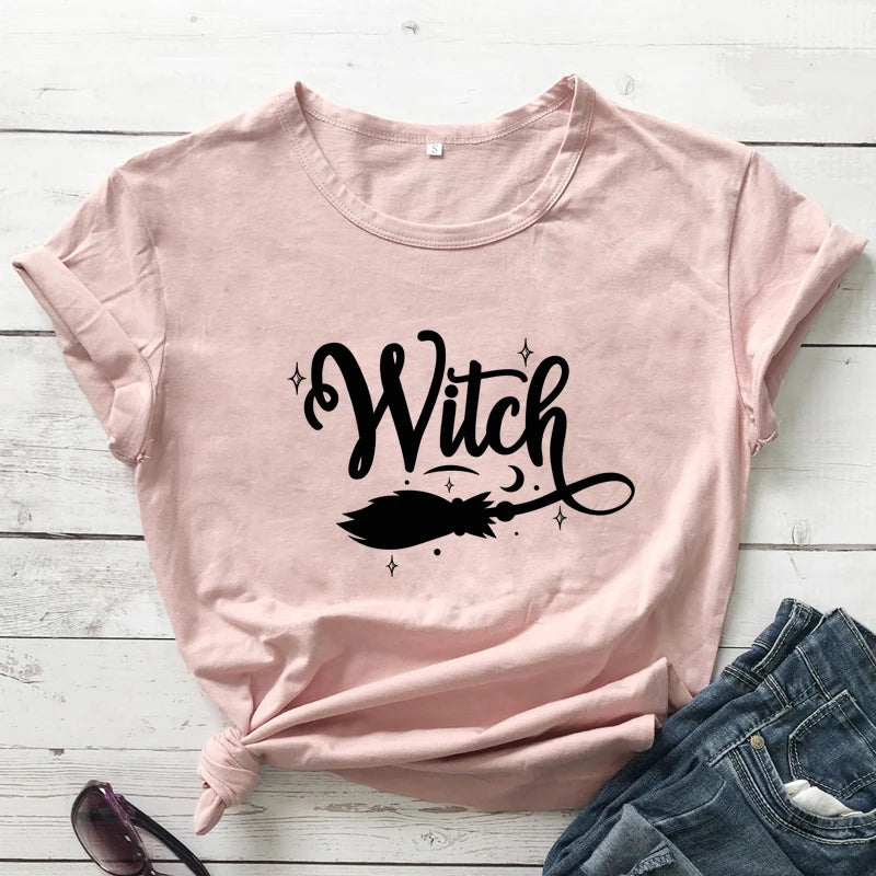Witch Broom Graphic Olive Green T-shirt on Luulla