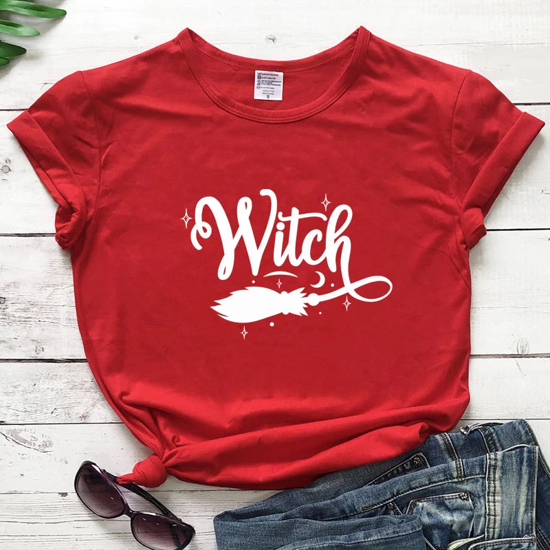Witch Broom Graphic Olive Green T-shirt on Luulla