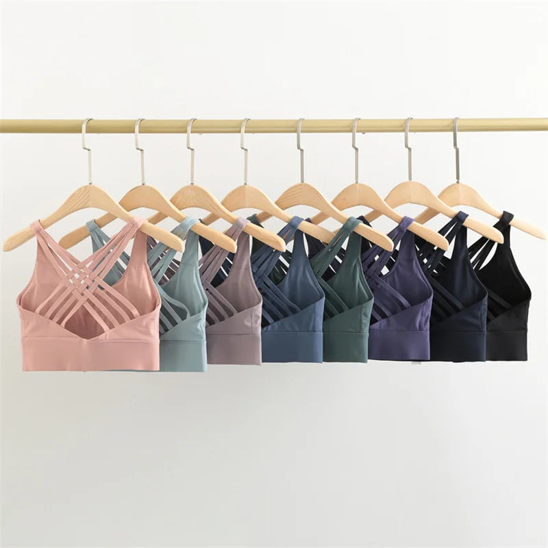 Crisscross Back Padded Sports Bra Assorted Colors on Luulla