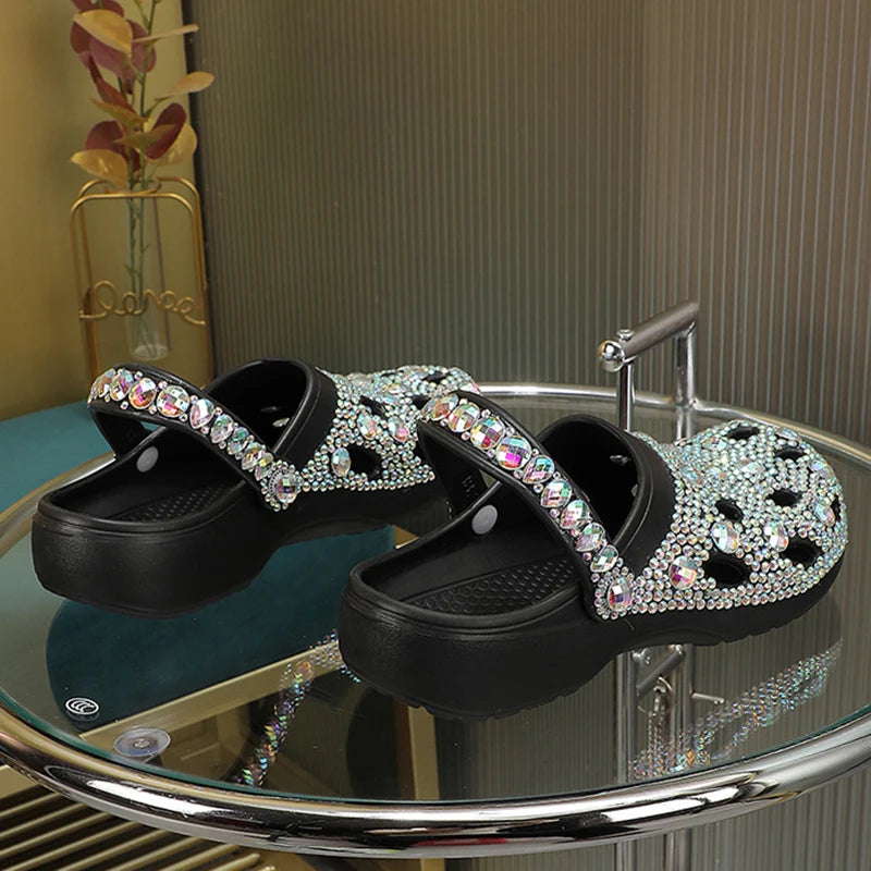 Rhinestone Embellished Sparkly Slip-on Clogs For Women on Luulla