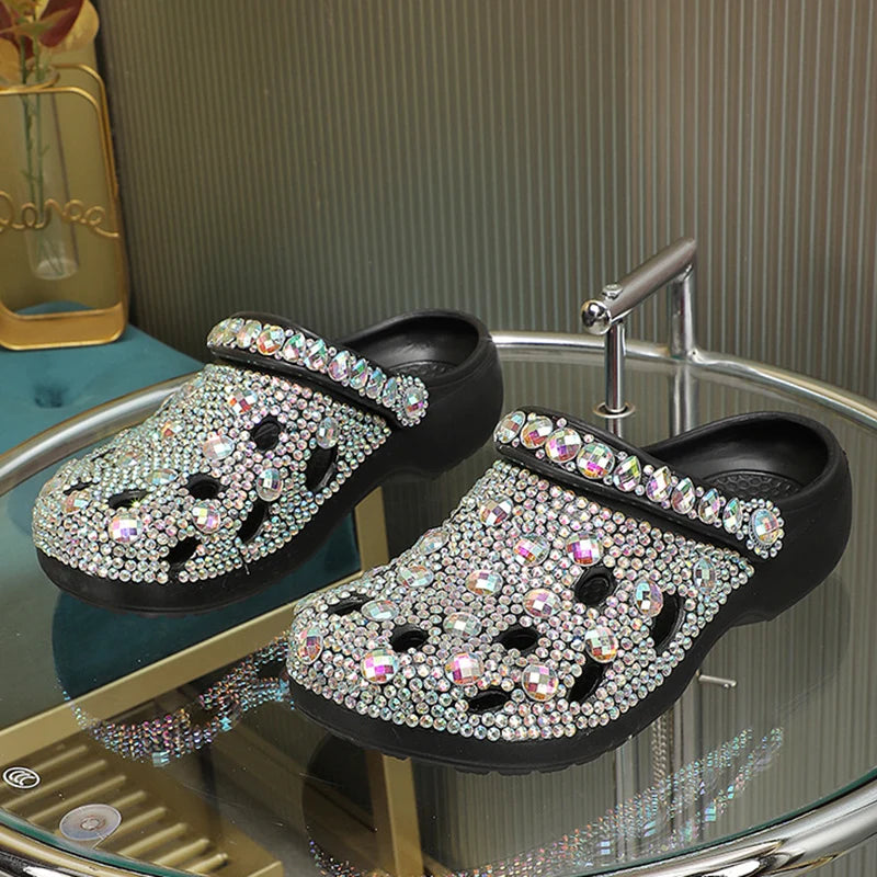 Rhinestone Embellished Sparkly Slip-on Clogs For Women on Luulla