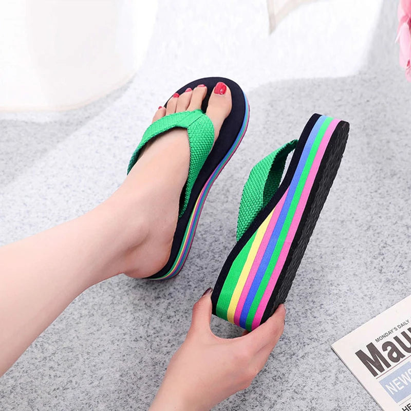 Womens Rainbow Striped Platform Flip Flop Sandals on Luulla