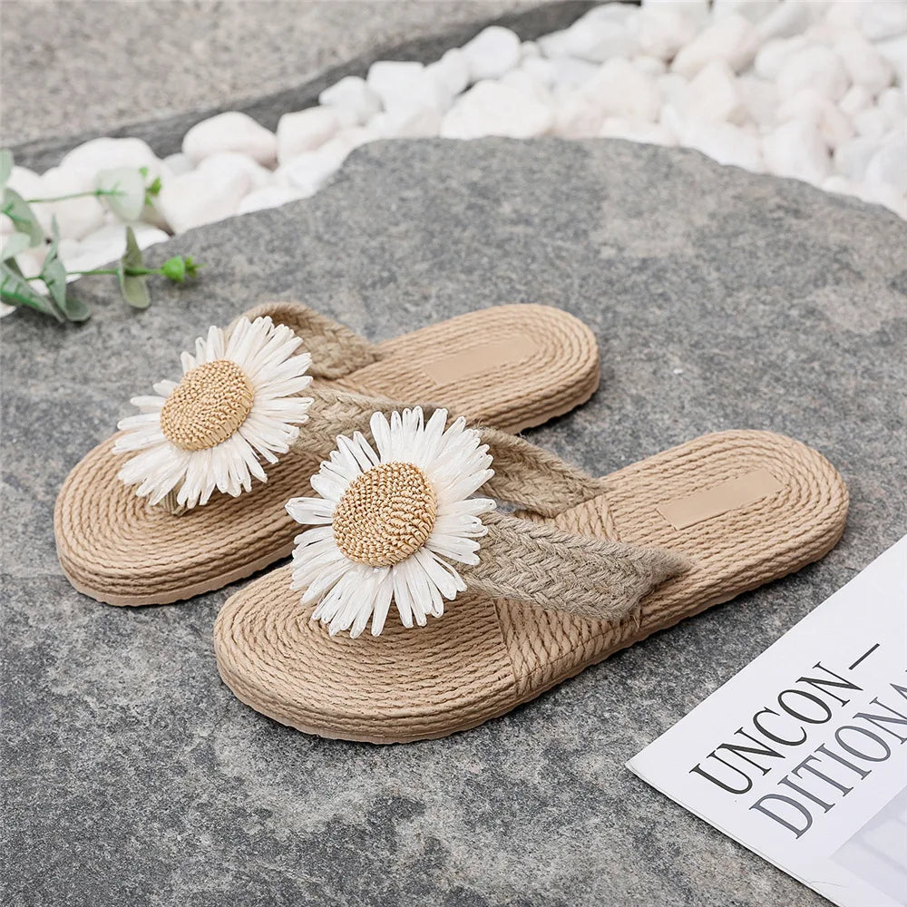 Womens Floral Summer Slip-on Straw Sandals on Luulla