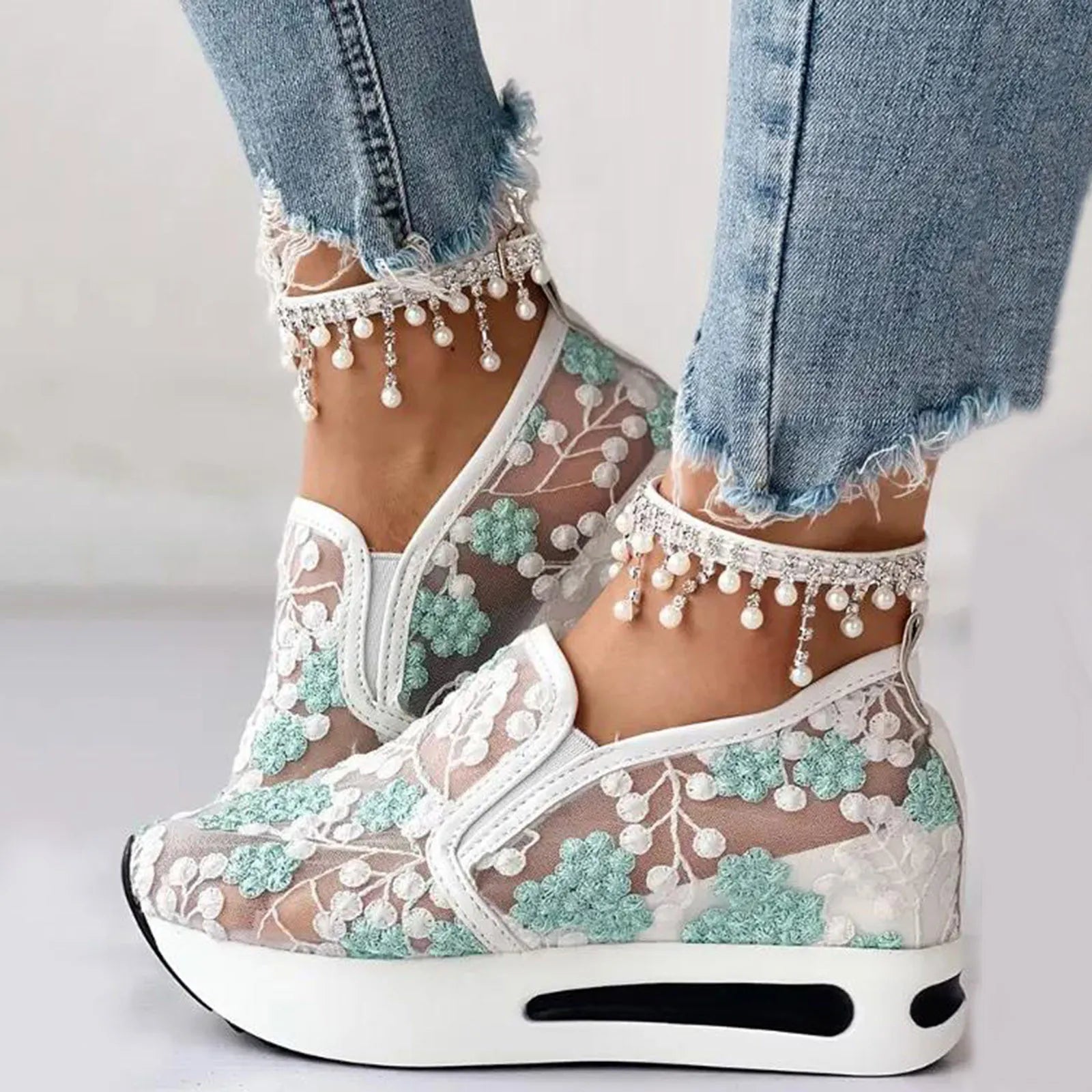 Lace Floral Mesh Platform Sneakers For Women on Luulla