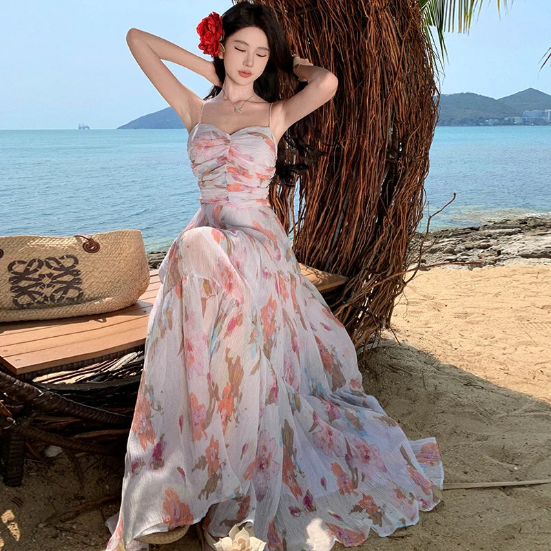 Elegant Floral Maxi Dress For Summer Beach Days on Luulla