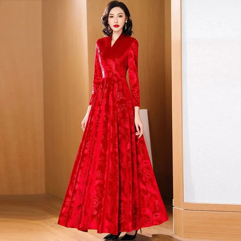 Elegant Red Silk Long Evening Gown on Luulla