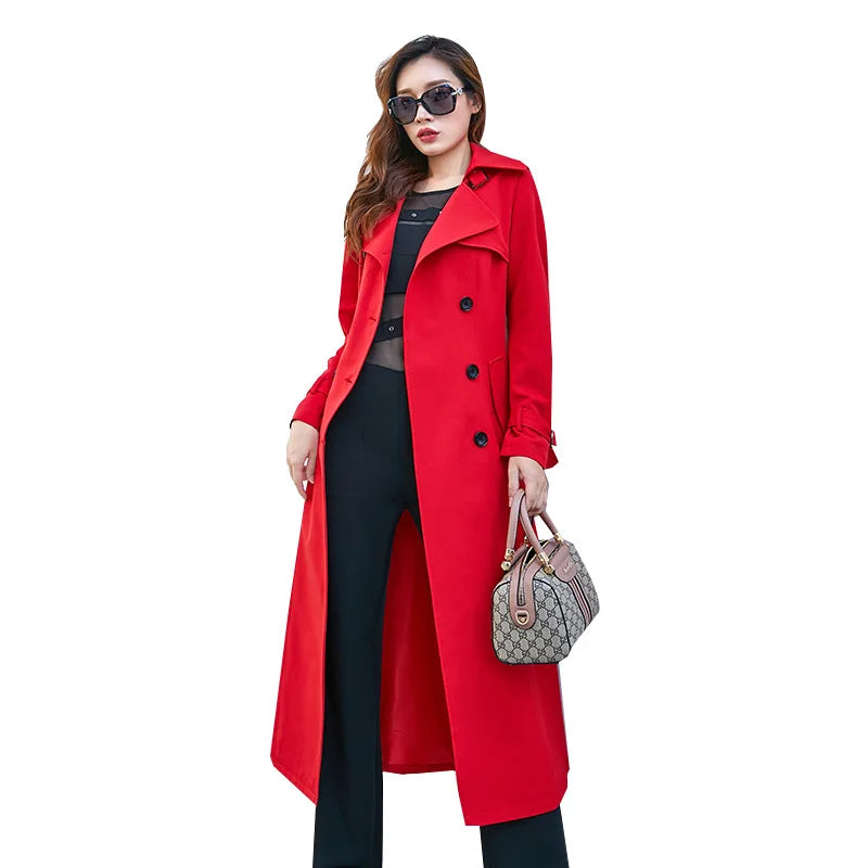 Womens Stylish Long Red Trench Coat on Luulla