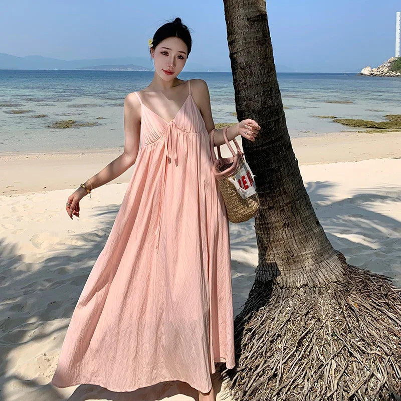 Summer Pink Beach Maxi Dress For Women on Luulla
