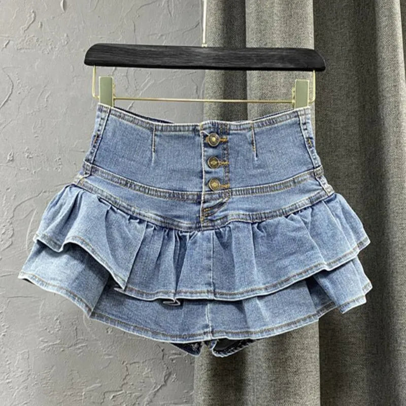 Denim Ruffled High-waist Jean Skirt For Women on Luulla