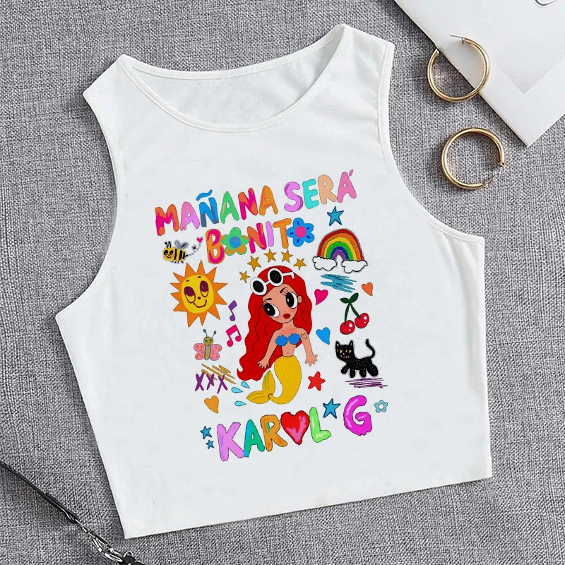 Mañana Será Bonito Graphic Crop Top Tank on Luulla