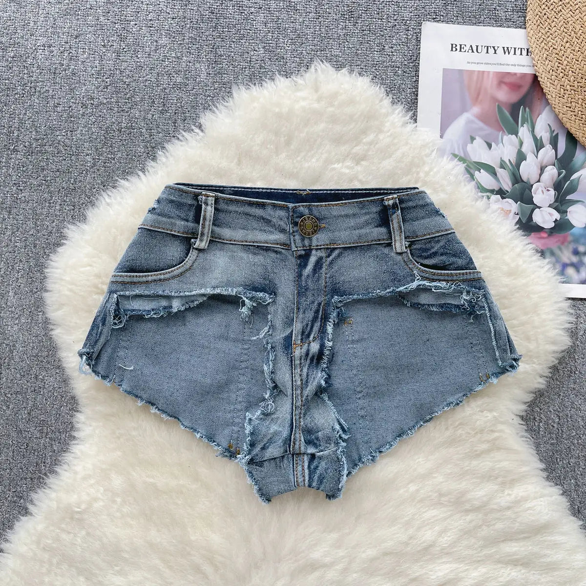 Distressed High-waisted Denim Shorts For Women on Luulla