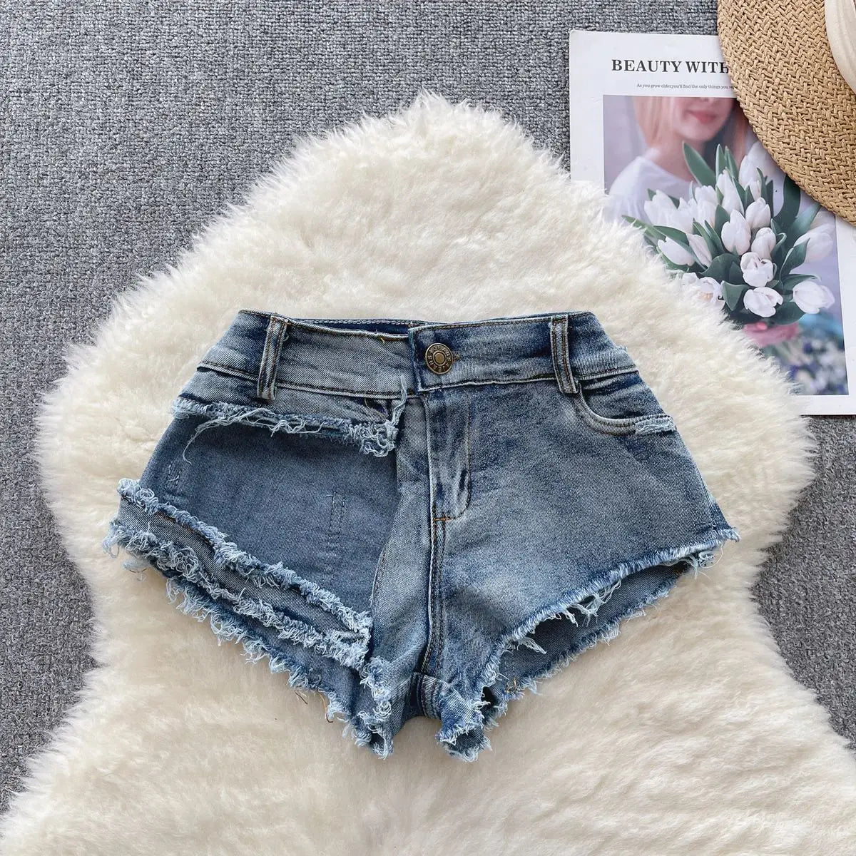 Distressed High-waist Denim Cutoff Shorts Women on Luulla