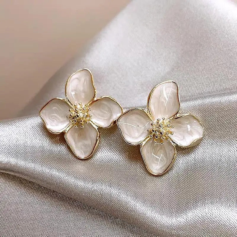Elegant Gold Flower Petal Stud Earrings on Luulla