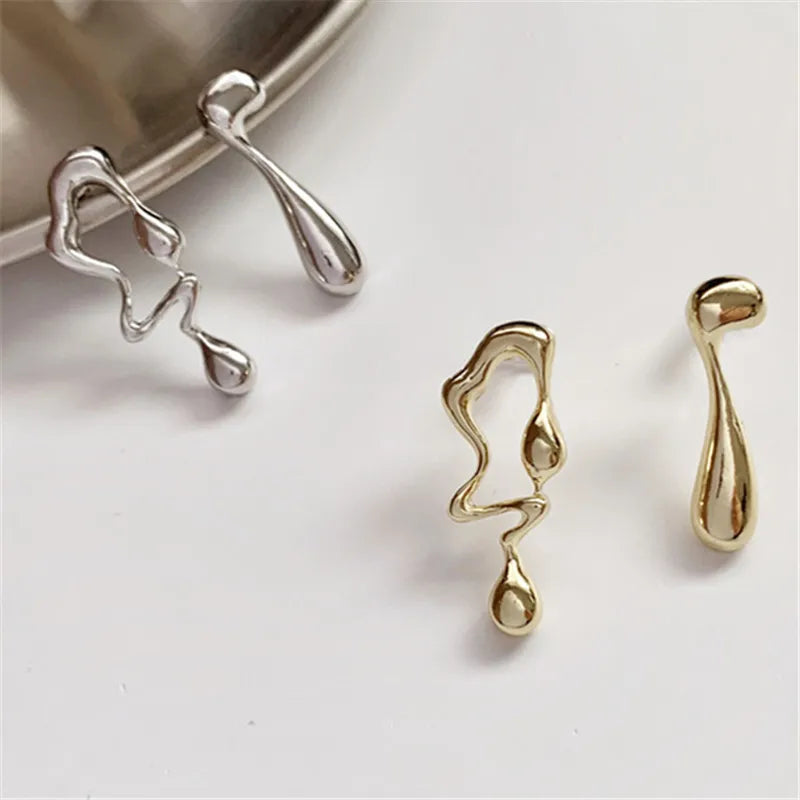 Abstract Drip Design Gold Silver Drop Earrings on Luulla