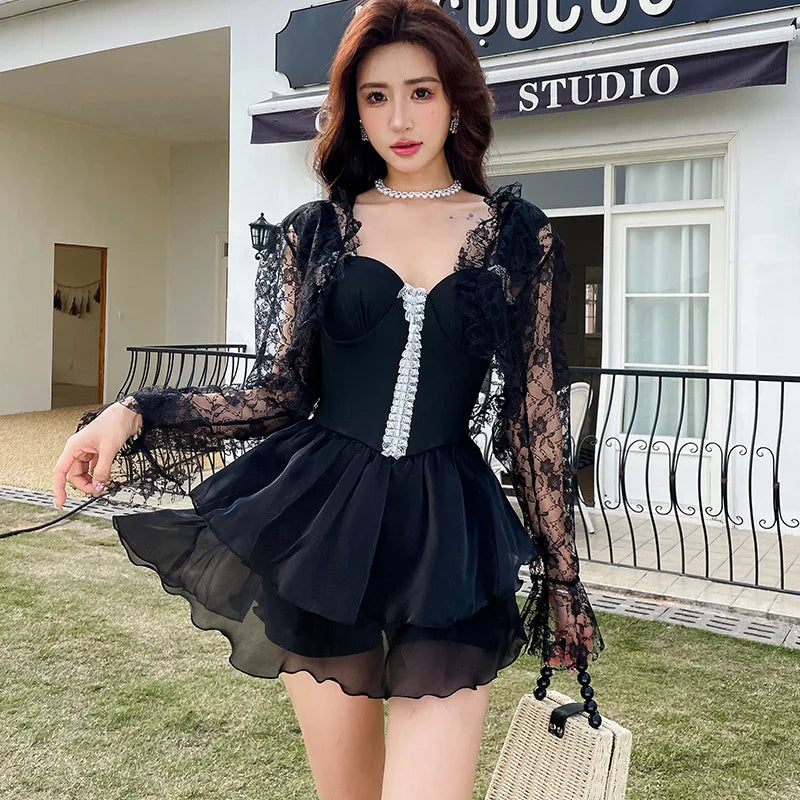 Elegant Black Lace Short Romper Dress on Luulla